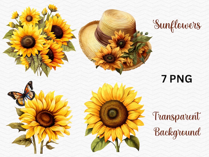 Cheerful Sunflower Watercolor Clipart, PNG Bundle: Perfect for ...