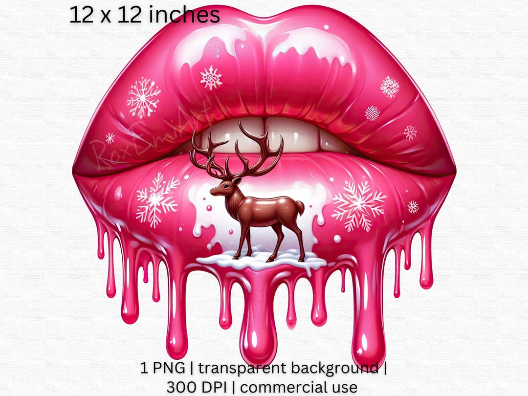 Pink Winter Lips With Reindeer Clipart, Snowflake Dripping Lips PNG ...