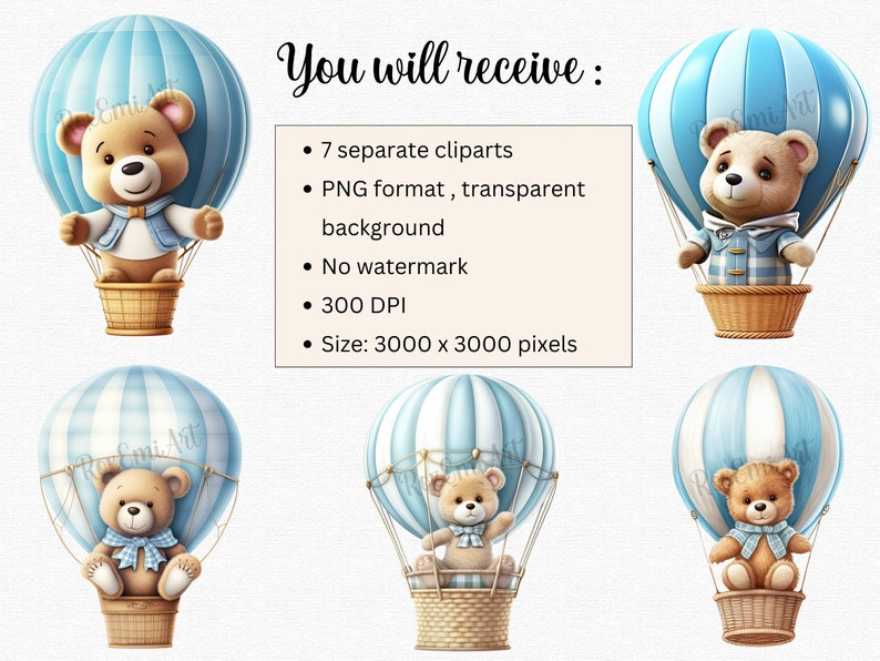 Teddy Bear Clipart Hot Air Balloon Clipart Baby Shower - Etsy