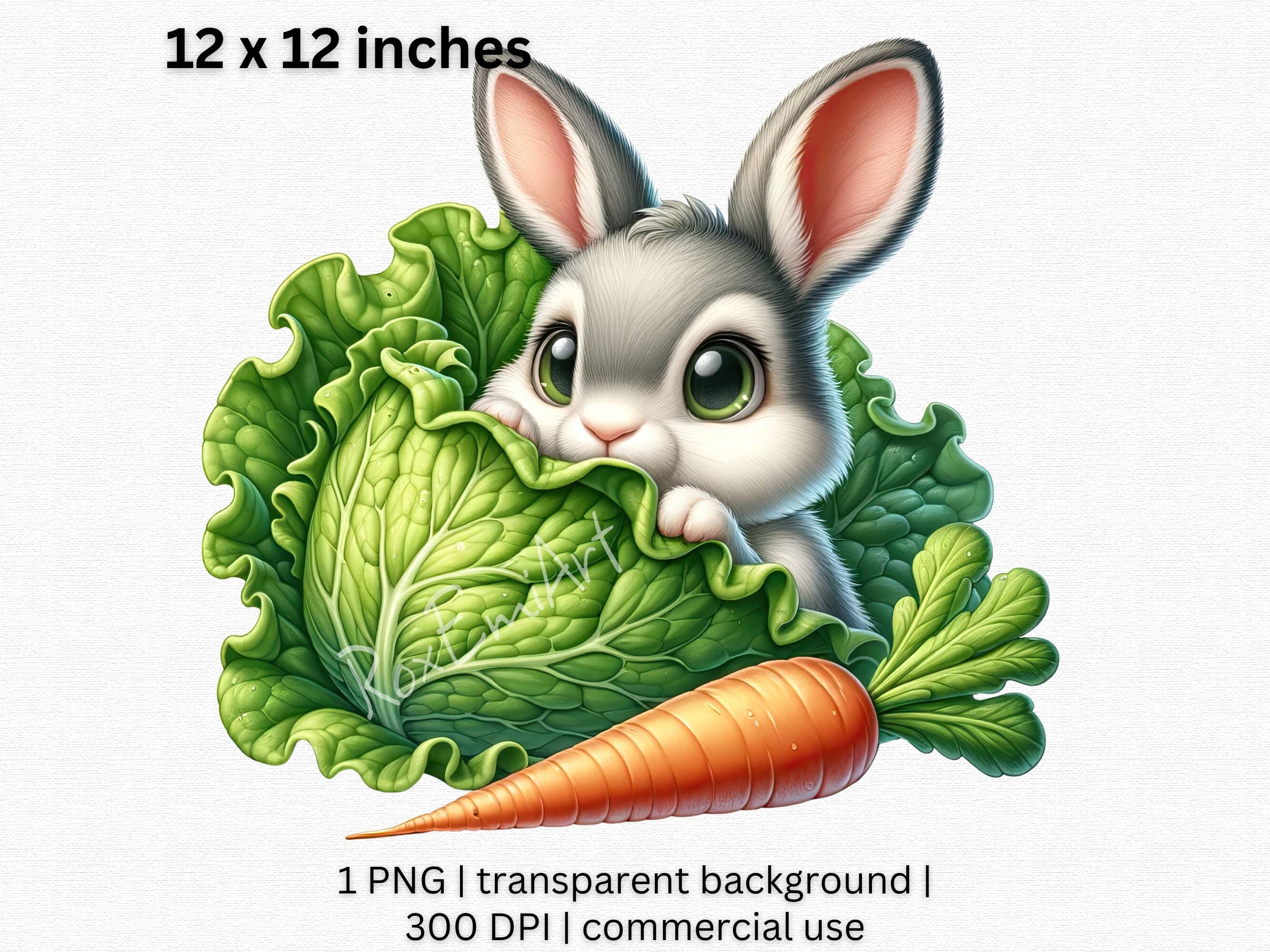 Cute Bunny Clipart With Lush Vegetables, Whimsical Rabbit PNG, Playful ...