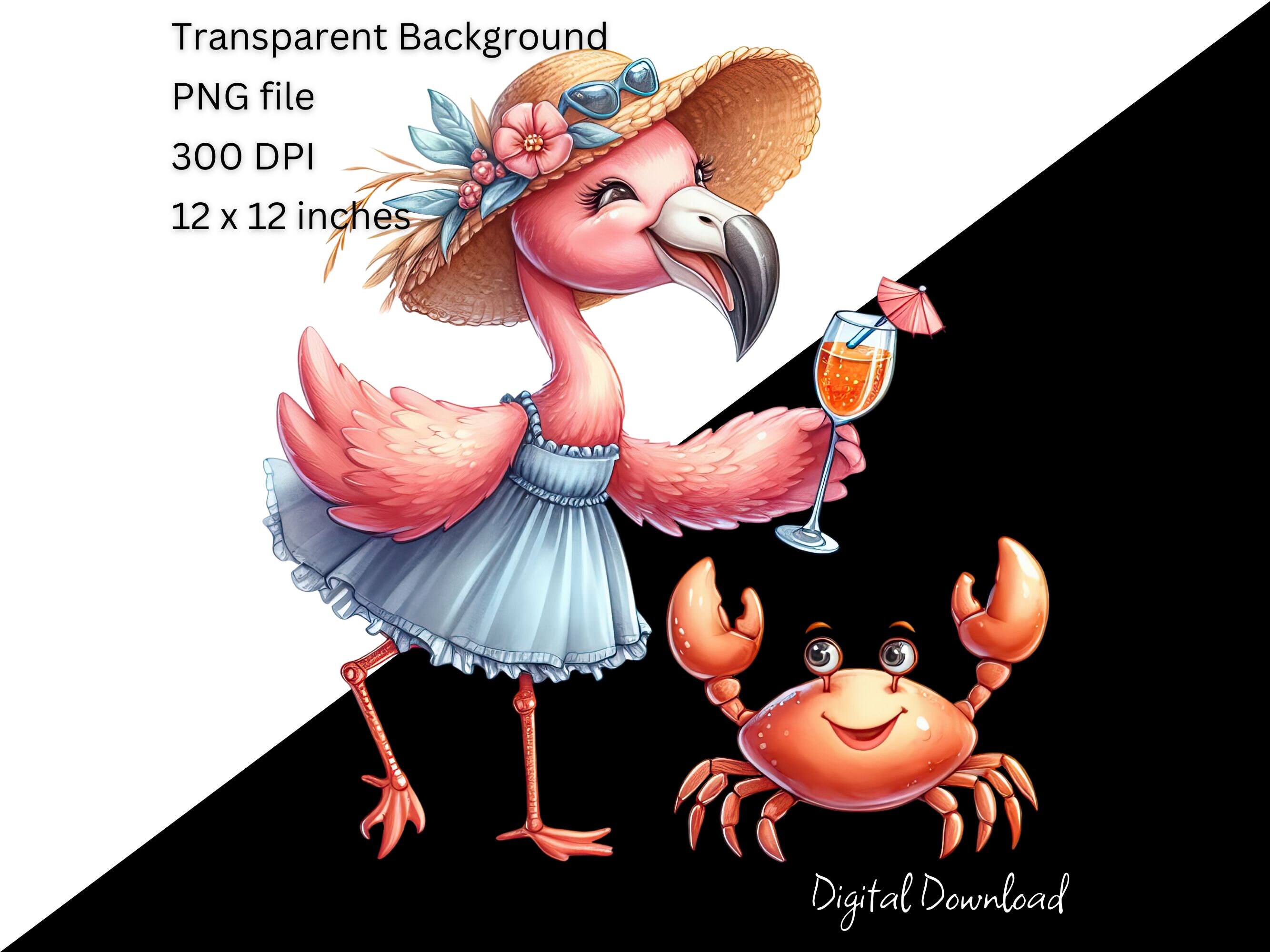 Charming Pink Flamingo & Friendly Crab Clipart - Perfect for Summer ...