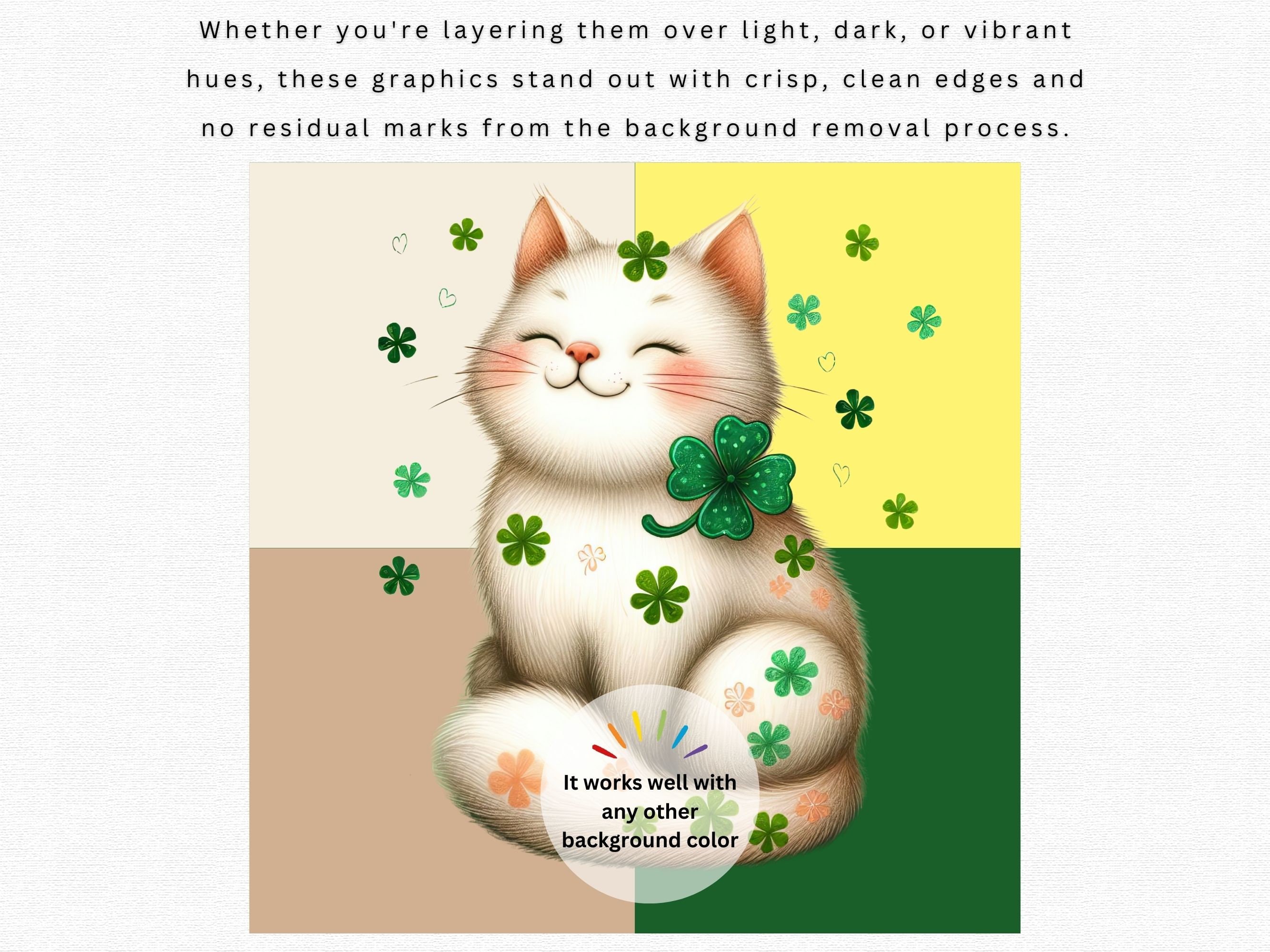 Lucky Clover Cat Clipart, St Patrick's Day Feline Illustration ...