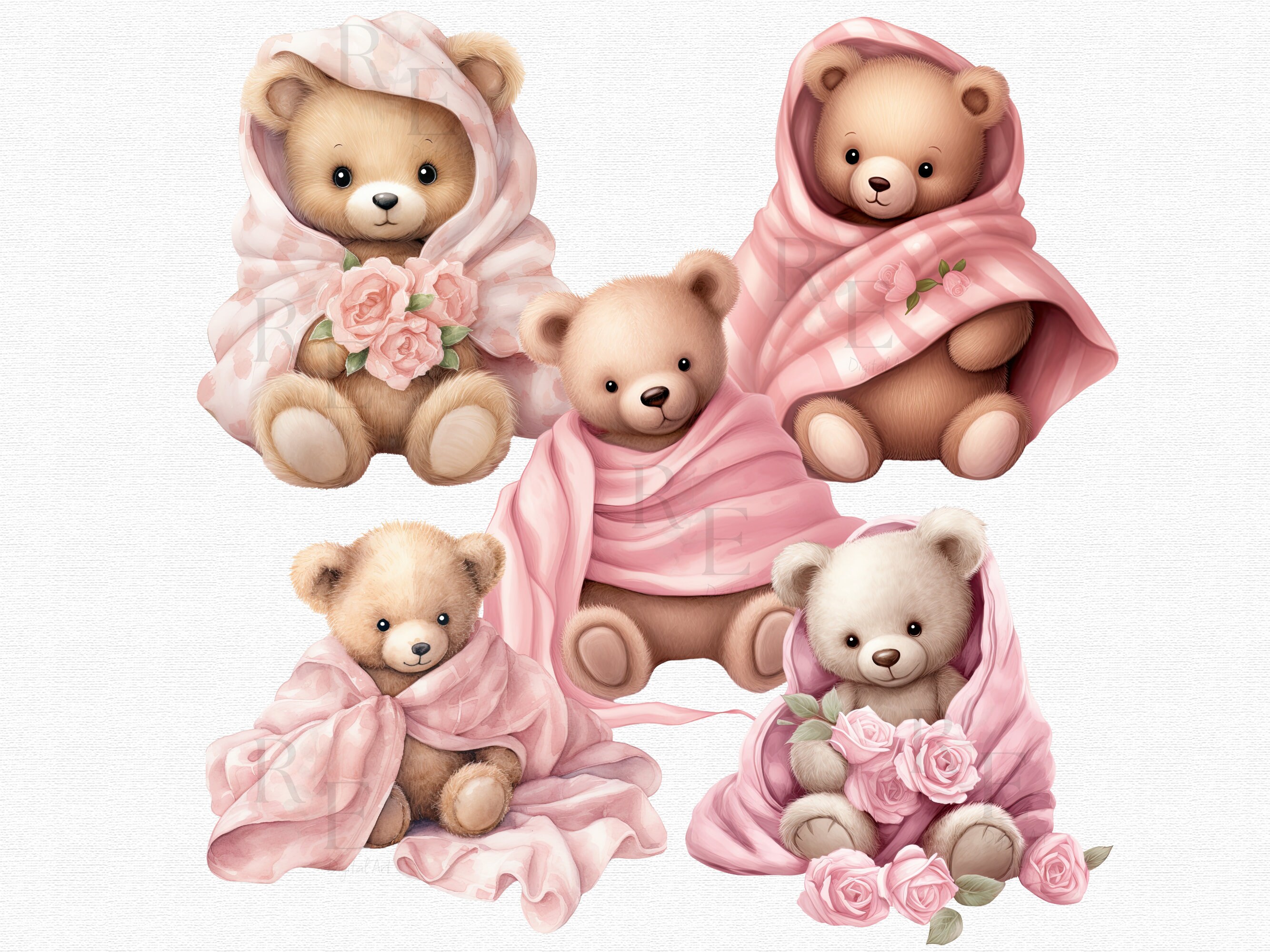 Pink Teddy Bear Clipart | Cute Teddy Bear in Pink Blanket, Ideal for ...