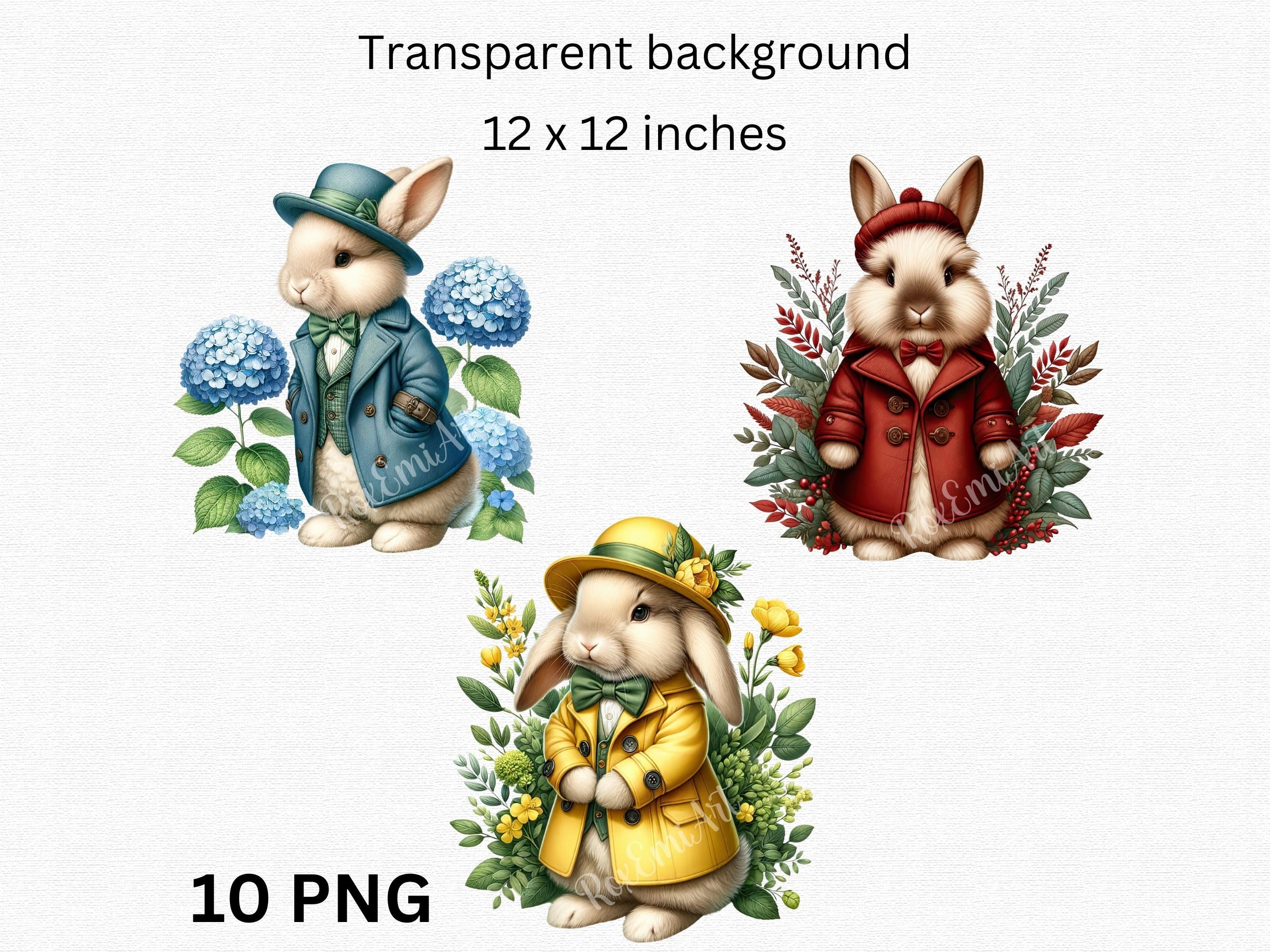 Cute Vintage Rabbits in Victorian Clothing Clipart, 10 PNG Bunny Bundle ...