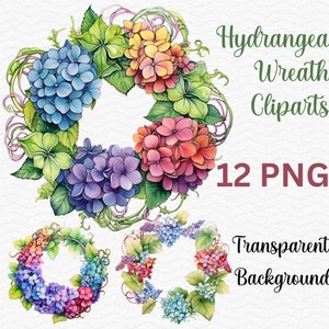 Hydrangea Wreath Watercolor Clipart Bundle - Transparent Pngs, Digital ...