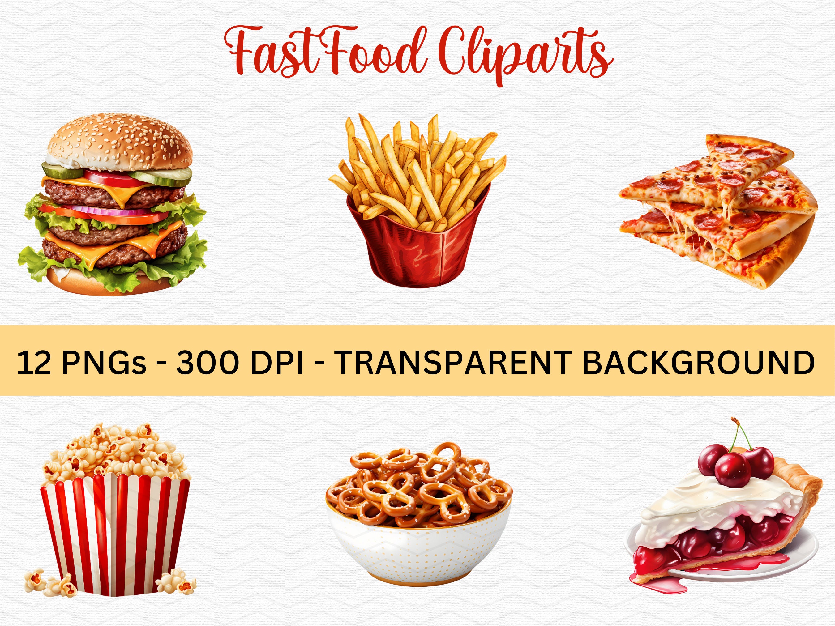 Watercolor Junk Food Clipart Bundle Burger Clipart, Pizza Clipart and ...