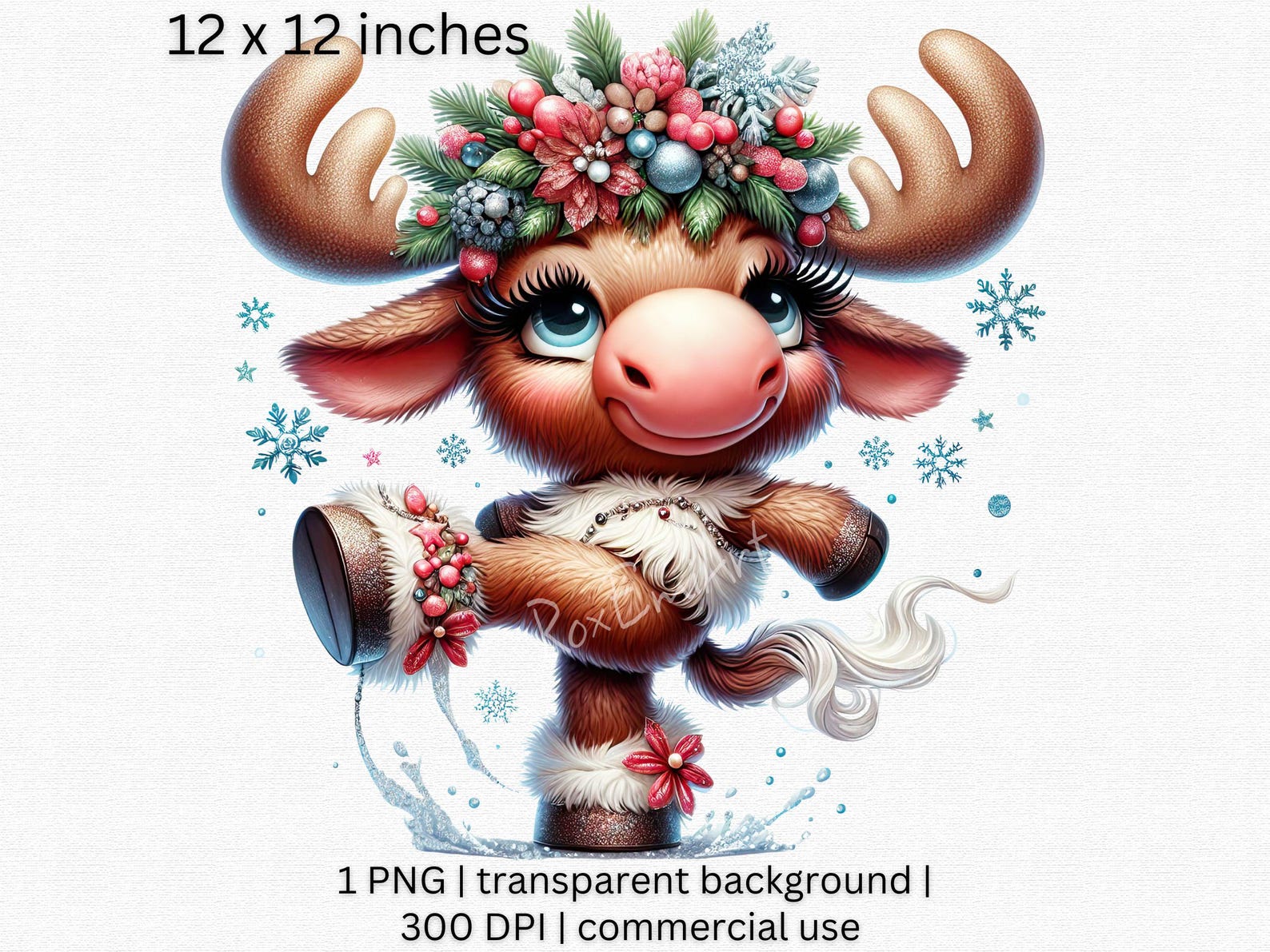 Whimsical Christmas Moose Clipart, Cute Reindeer PNG, Festive Digital ...