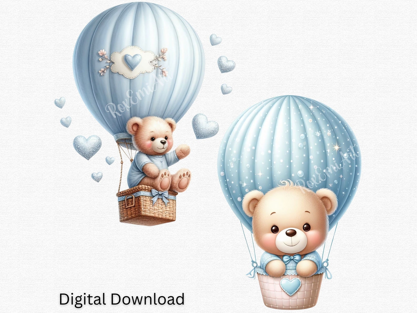 Adorable Teddy Bear Hot Air Balloon Clipart, Cute Digital PNG Bundle ...
