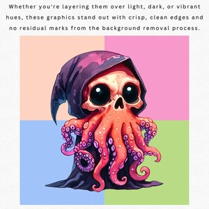 Watercolor Octopus Skull Clipart, Whimsical Sea Creature PNG, Quirky ...