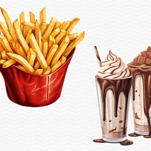 Watercolor Junk Food Clipart Bundle - Burger Clipart, Pizza Clipart and ...