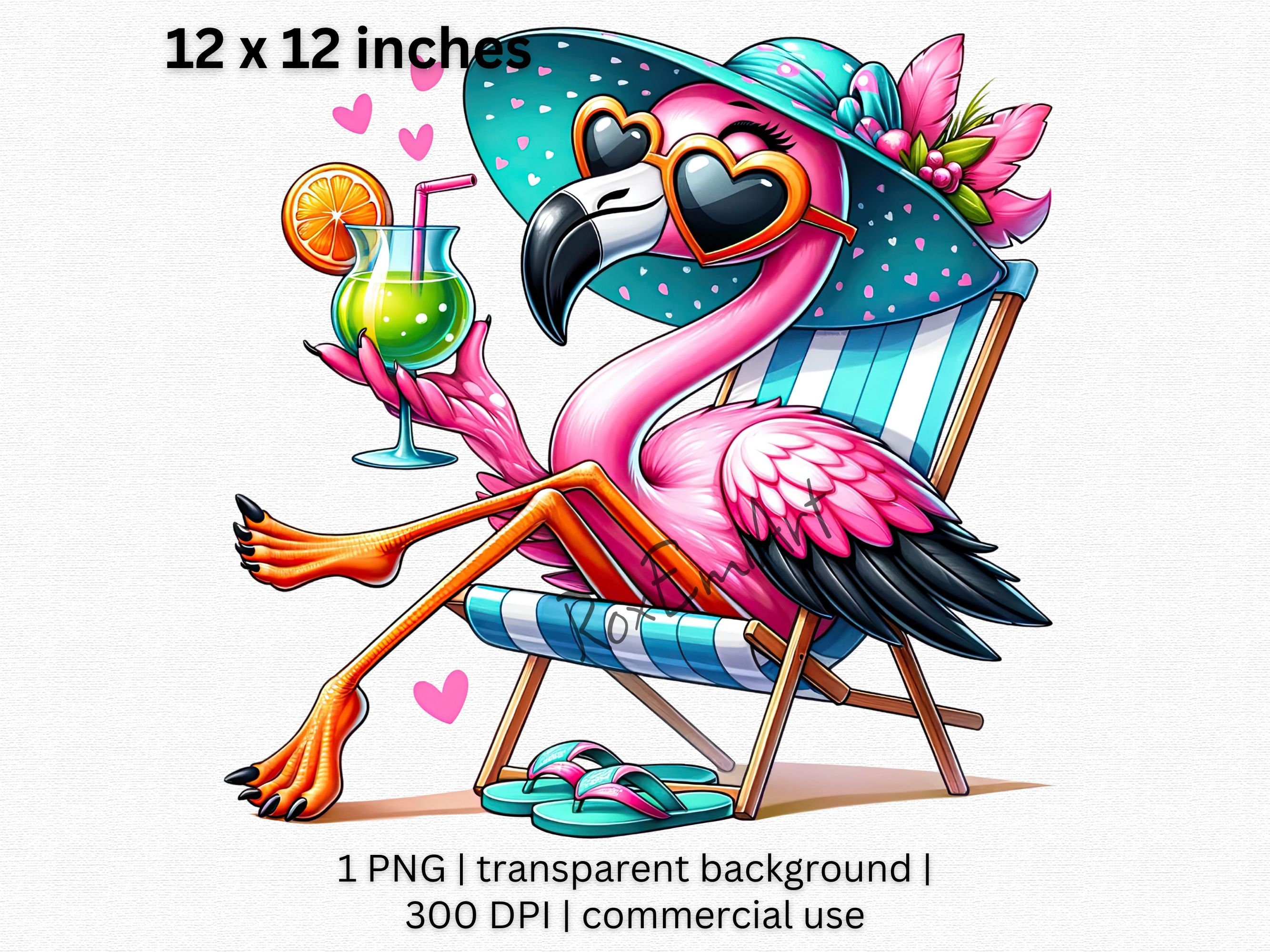 Chic Beach Flamingo Clipart, Whimsical Bird PNG, Vibrant Vacation Beach ...