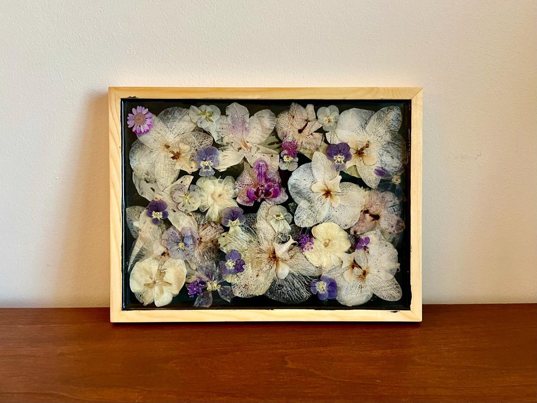 12x9" Framed Real Dried Flower Resin Wall Art, Preserved Flowers, Resin ...