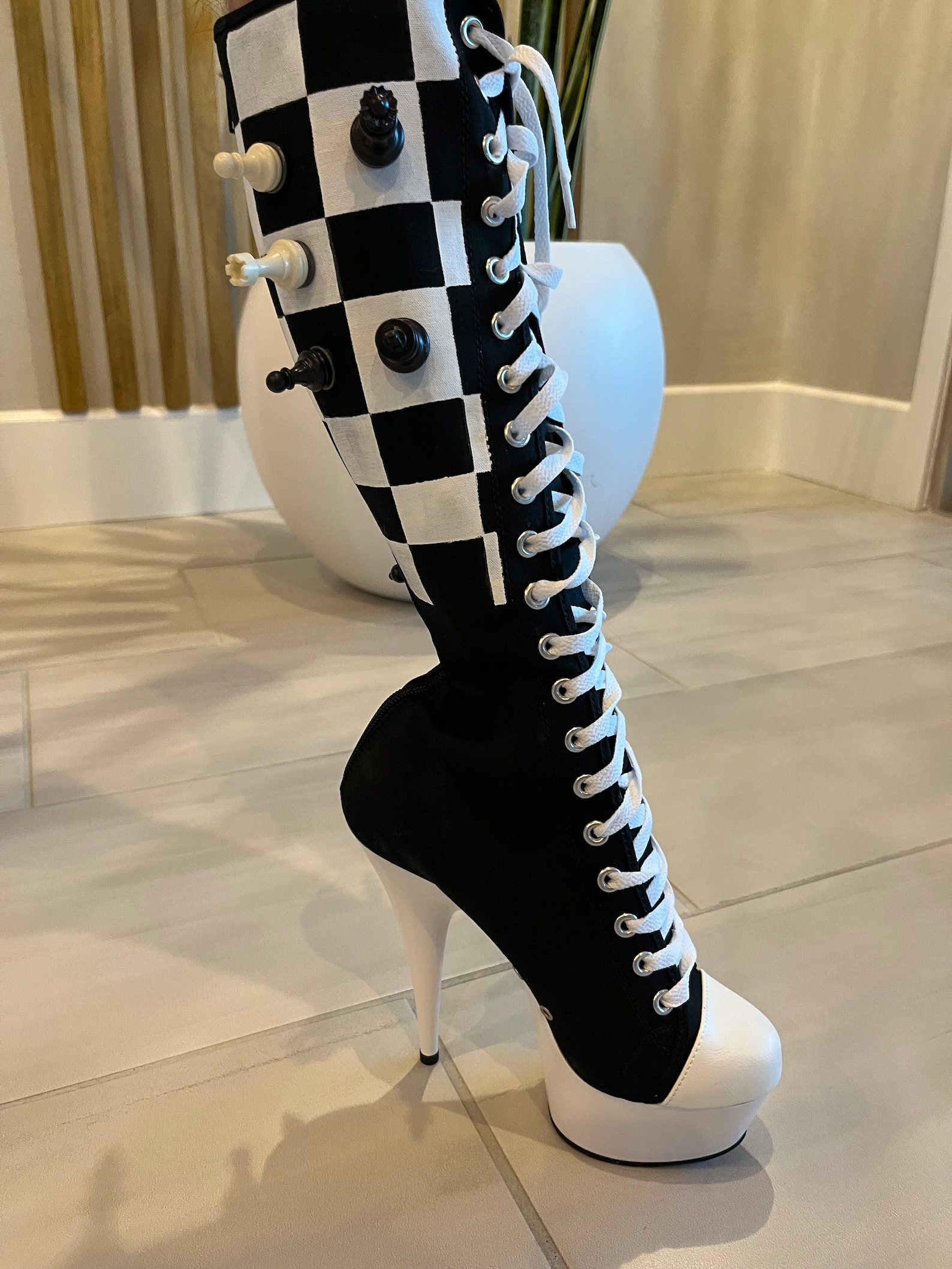 Chess Heels/chess Shoes/heels/stripper Heels/chess/black and White ...