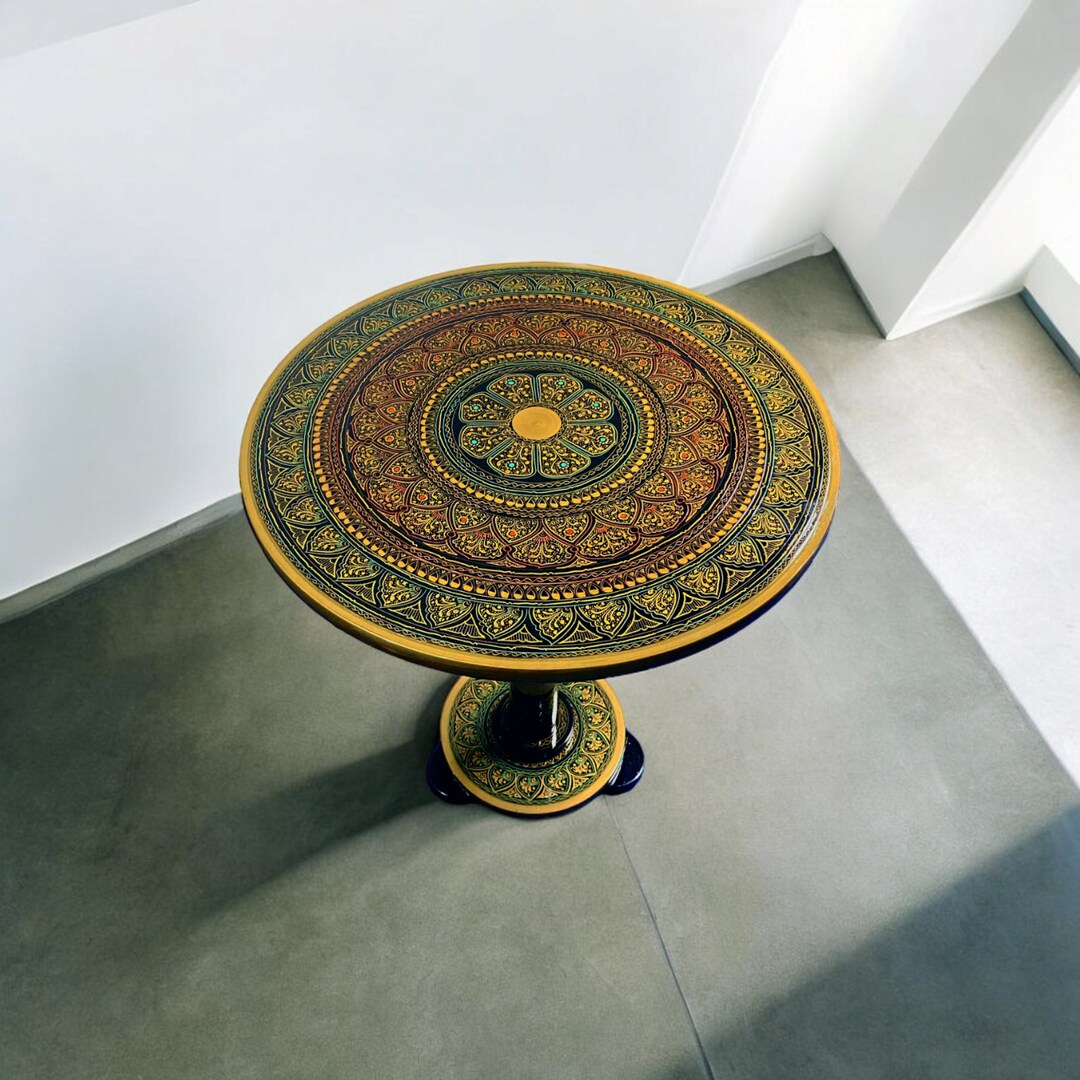 Coffee Table Wooden Hand Painted With Protection Lear, Side Sofa Table ...