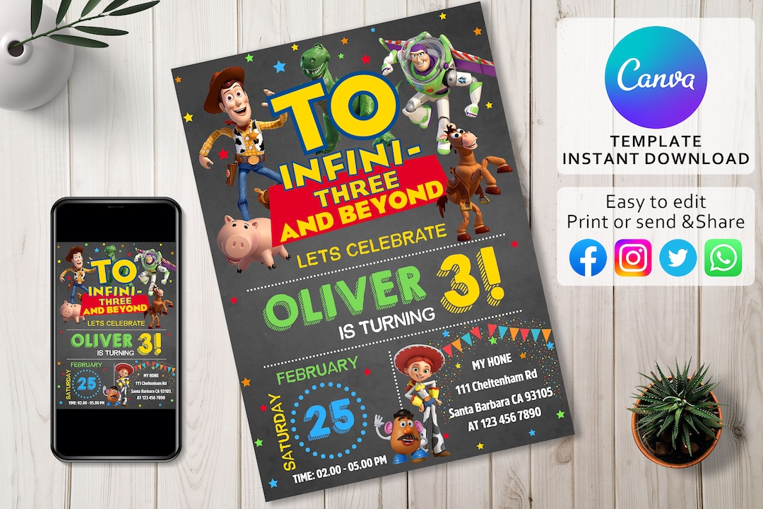 To Infini- Three and Beyond Birthday Invitation | 3nd Birthday Toy Kids ...