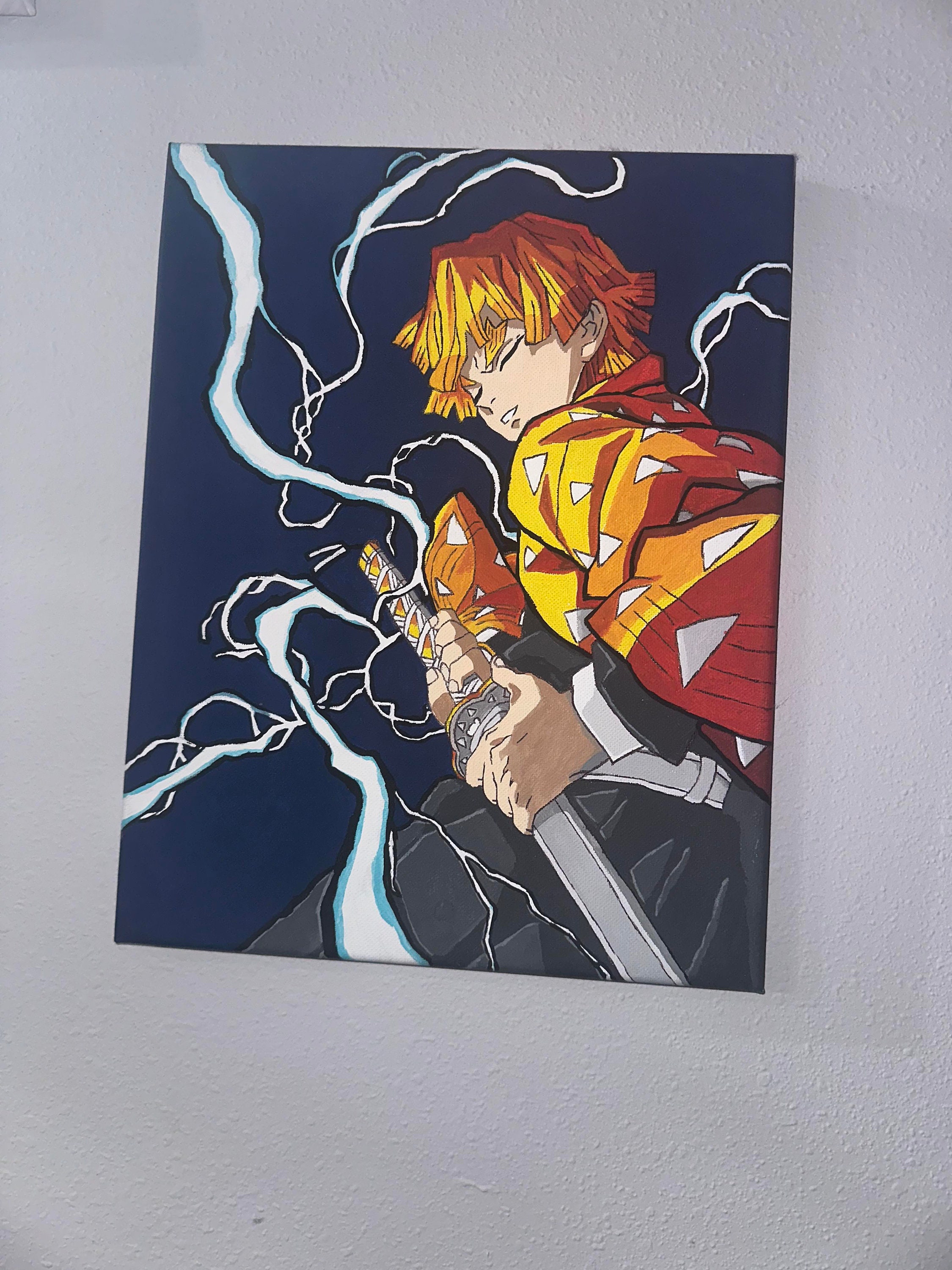 Demon Slayer Zenitsu Agatsuma Anime Painting on Canvas 11" X 14" - Etsy