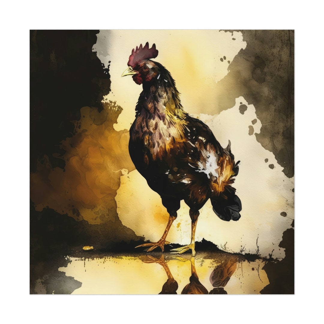 Rooster on Watercolor Painting Rooster Print Farm Decor - Etsy
