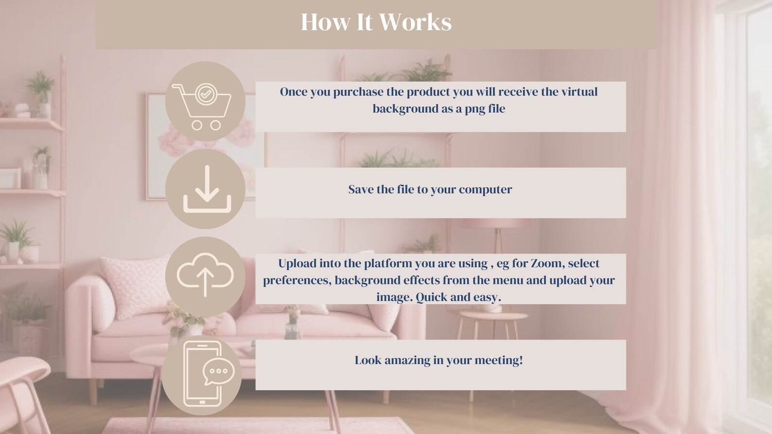 Pink Boho Virtual Background | Zoom Virtual Office | Office Background ...