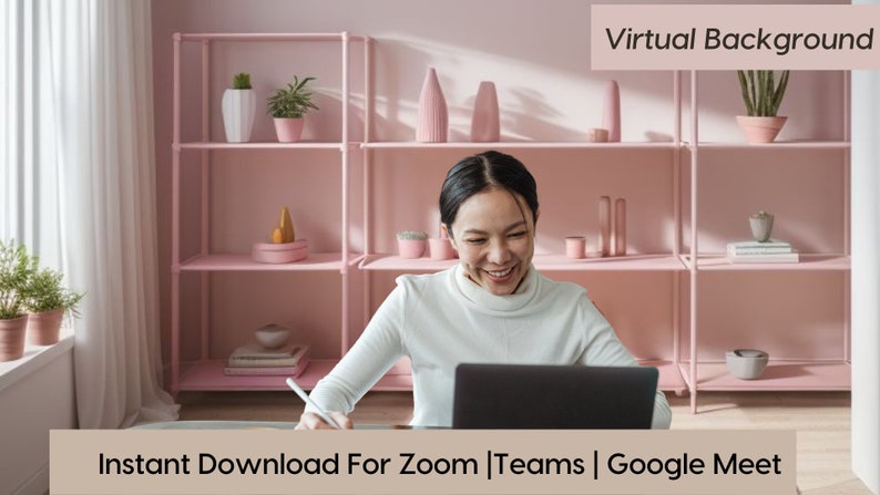 Pink Boho Virtual Background | Zoom Virtual Office | Office Background ...