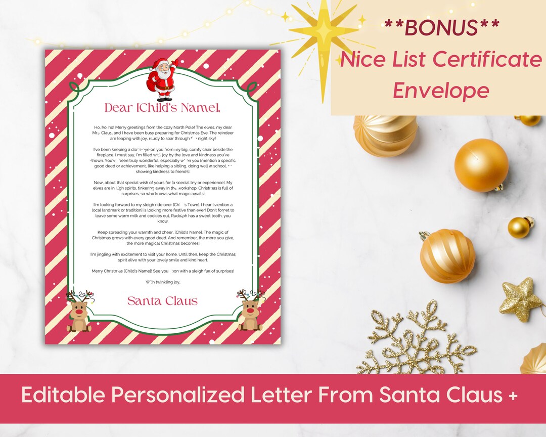 Personalized Santa Letter From the North Pole, Bonus Nice List ...