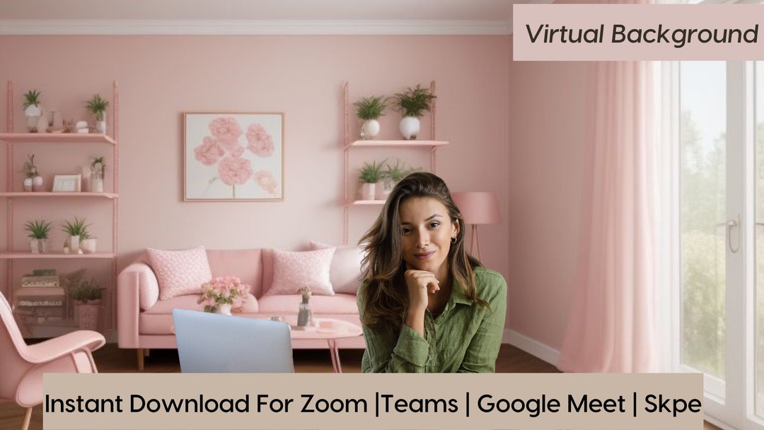 Pink Boho Virtual Background | Zoom Virtual Office | Office Background ...