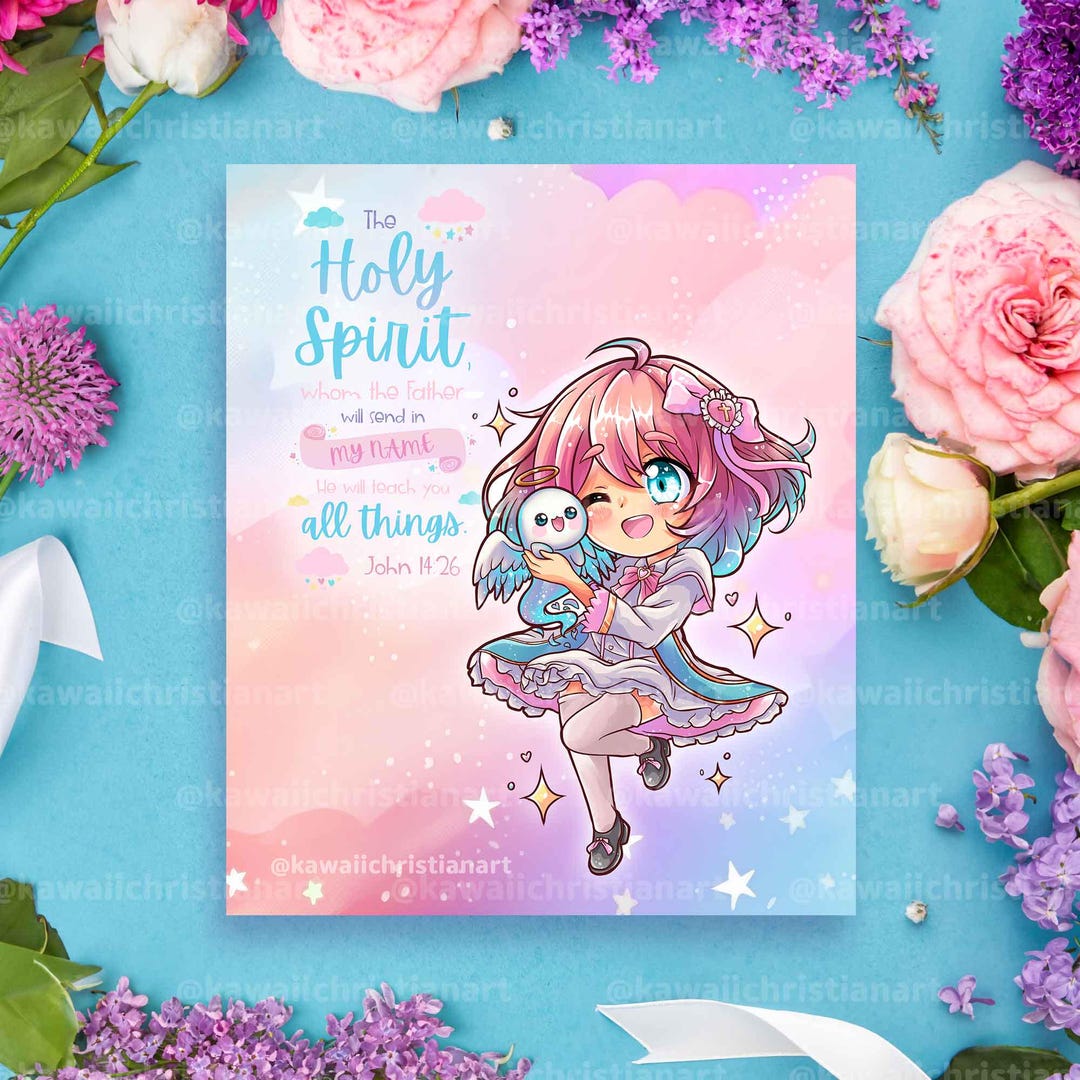 John 14:26 Cute Christian Anime Chibi Kawaii Aesthetic Love Art Print ...