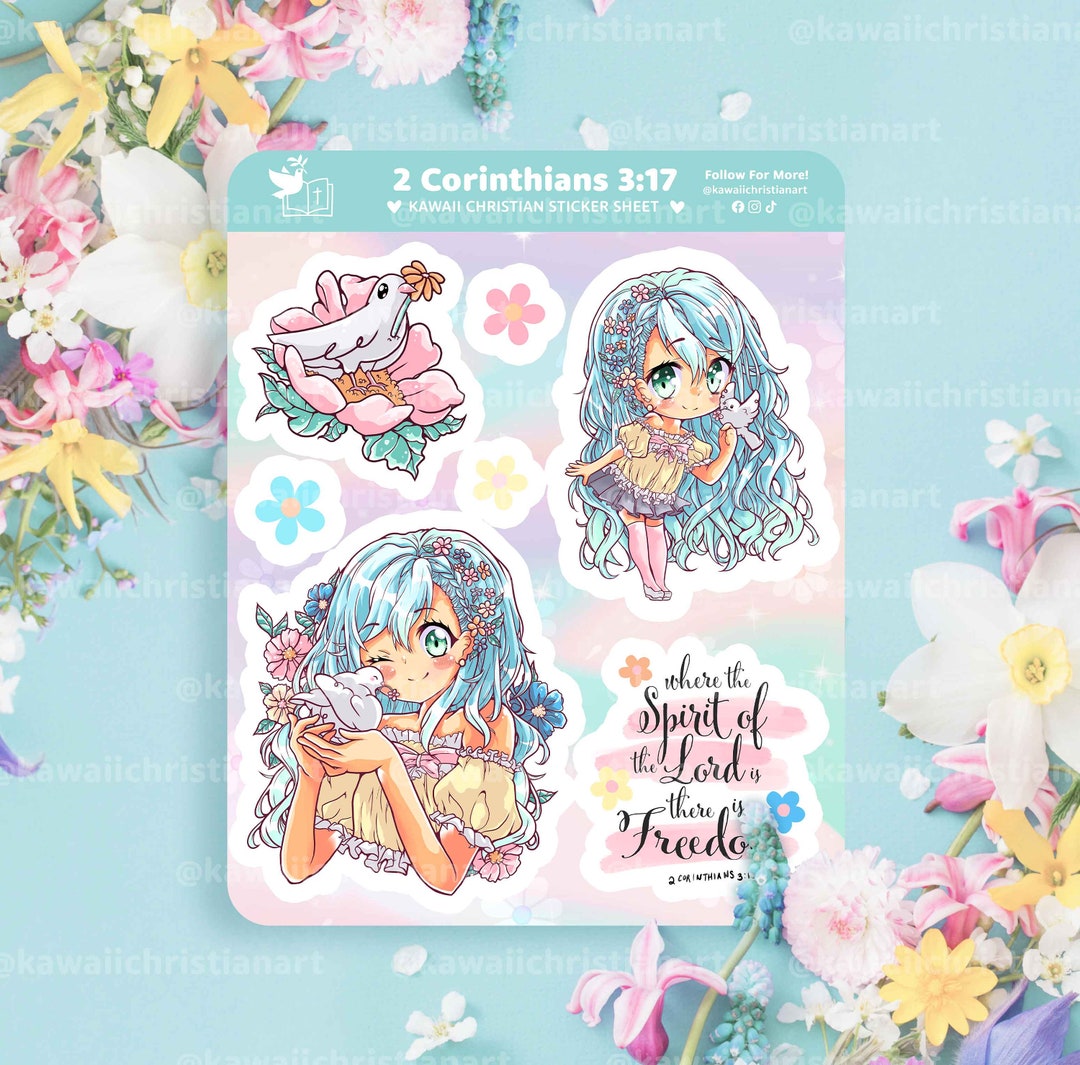 2 Corinthians 3:17 Kawaii Sticker Sheet, Kawaii Stickers, Christian ...