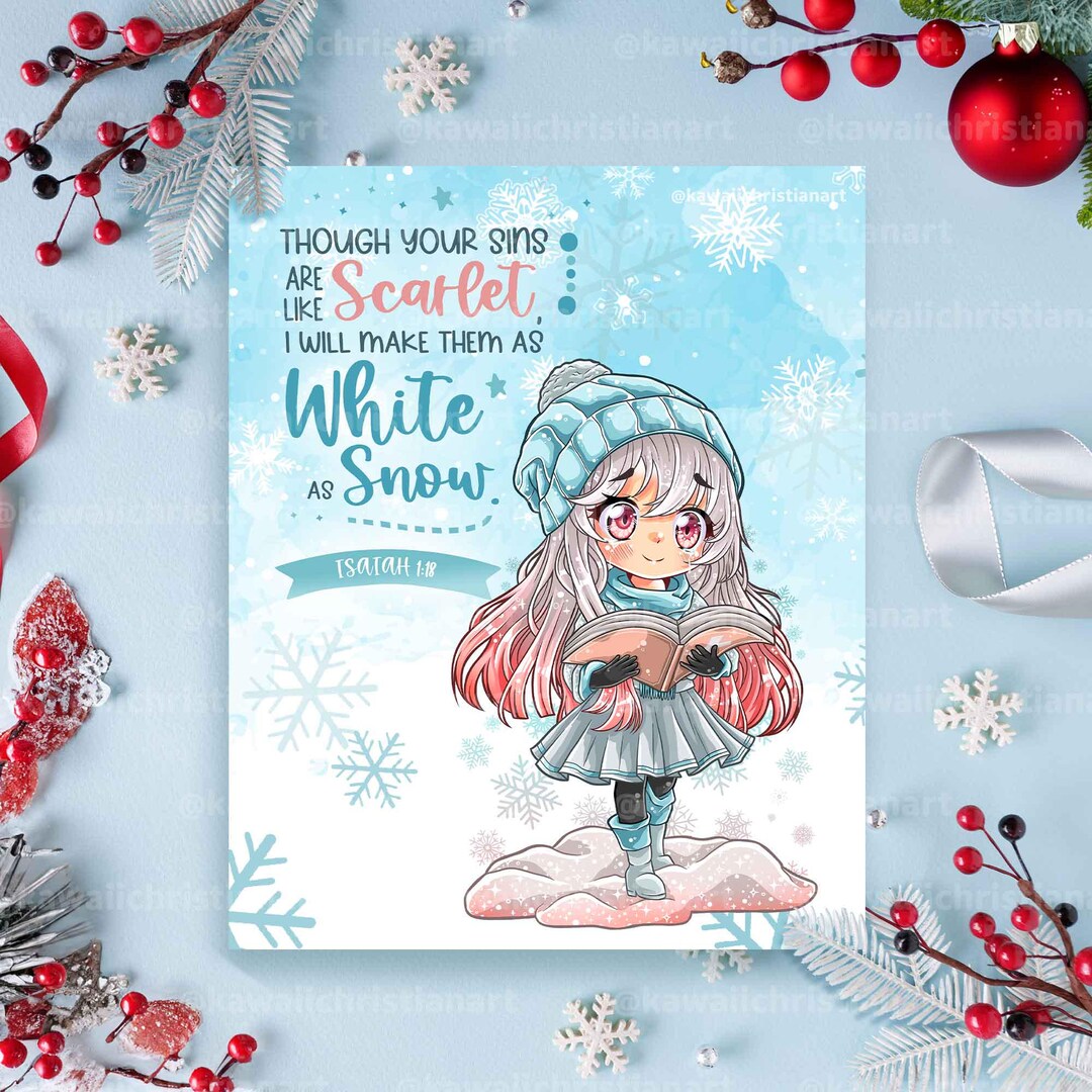Isaiah 1:18 Cute Christian Anime Chibi Kawaii Aesthetic Love Art Print ...