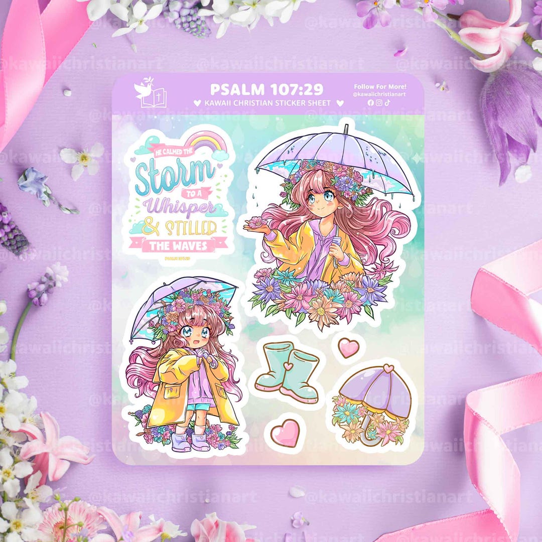 Psalm 107:29 Kawaii Sticker Sheet, Kawaii Stickers, Christian Sticker ...