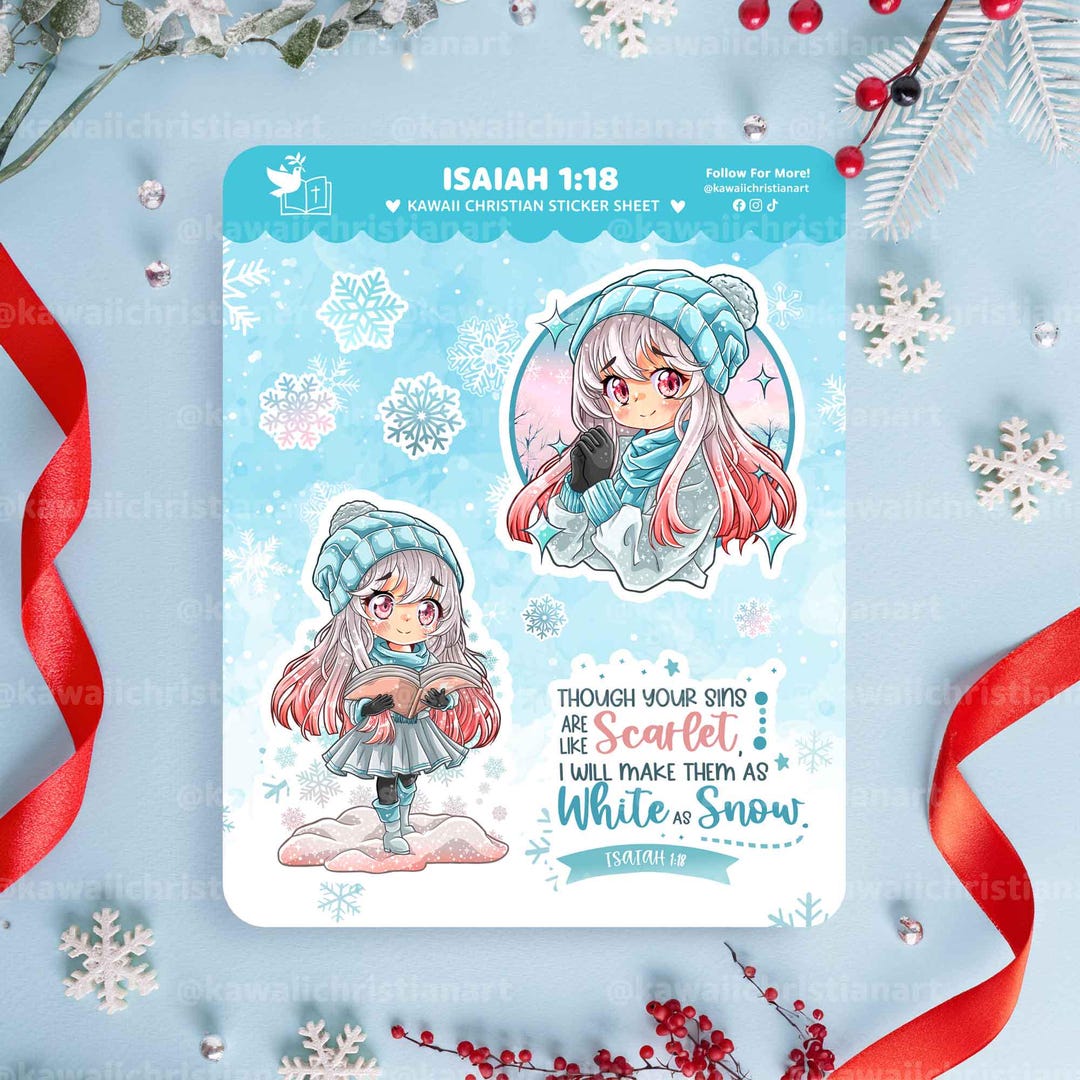 Isaiah 1:18 Kawaii Sticker Sheet, Kawaii Stickers, Christian Sticker ...