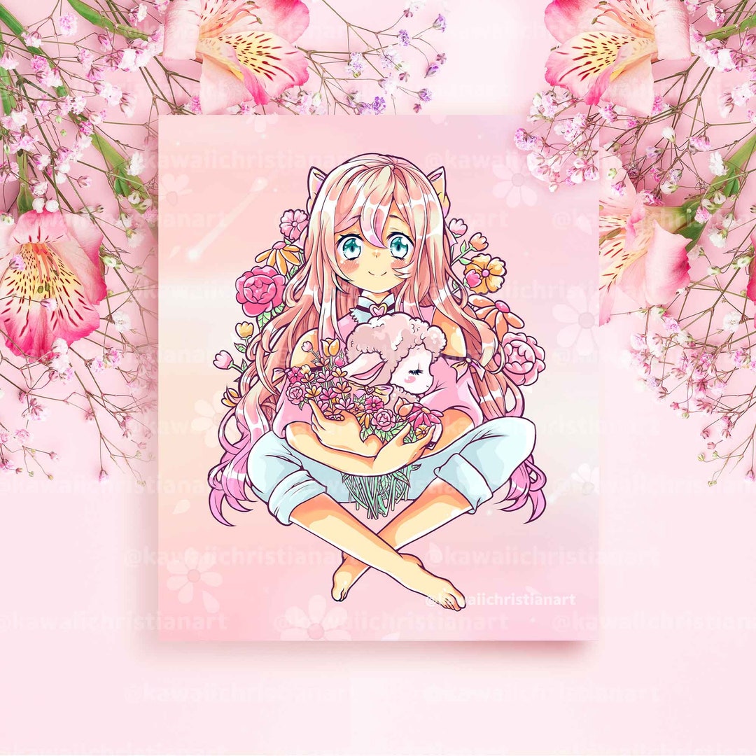 John 10:27 Cute Christian Anime Bible Kawaii Aesthetic Love Art Print ...