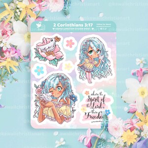 2 Corinthians 3:17 Kawaii Sticker Sheet, Kawaii Stickers, Christian ...