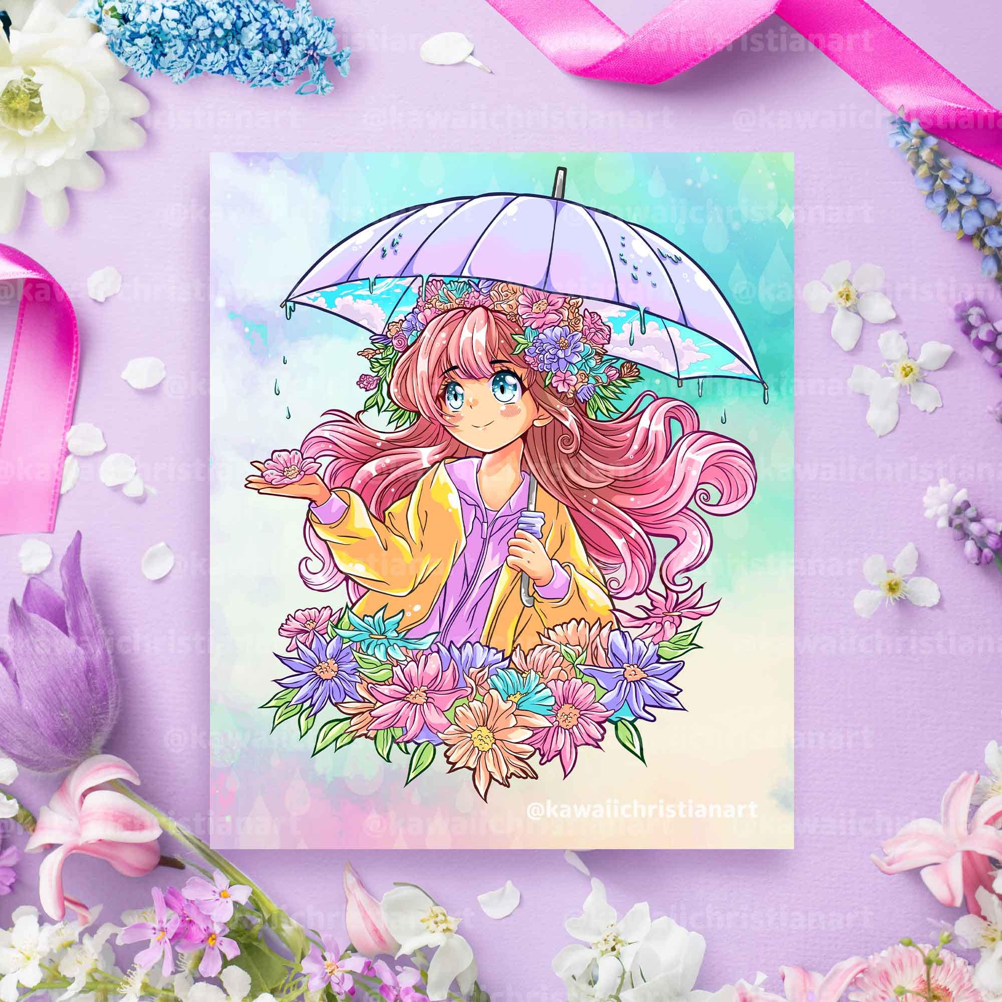 Psalm 107:29 Cute Christian Anime Kawaii Aesthetic Love Art Print ...