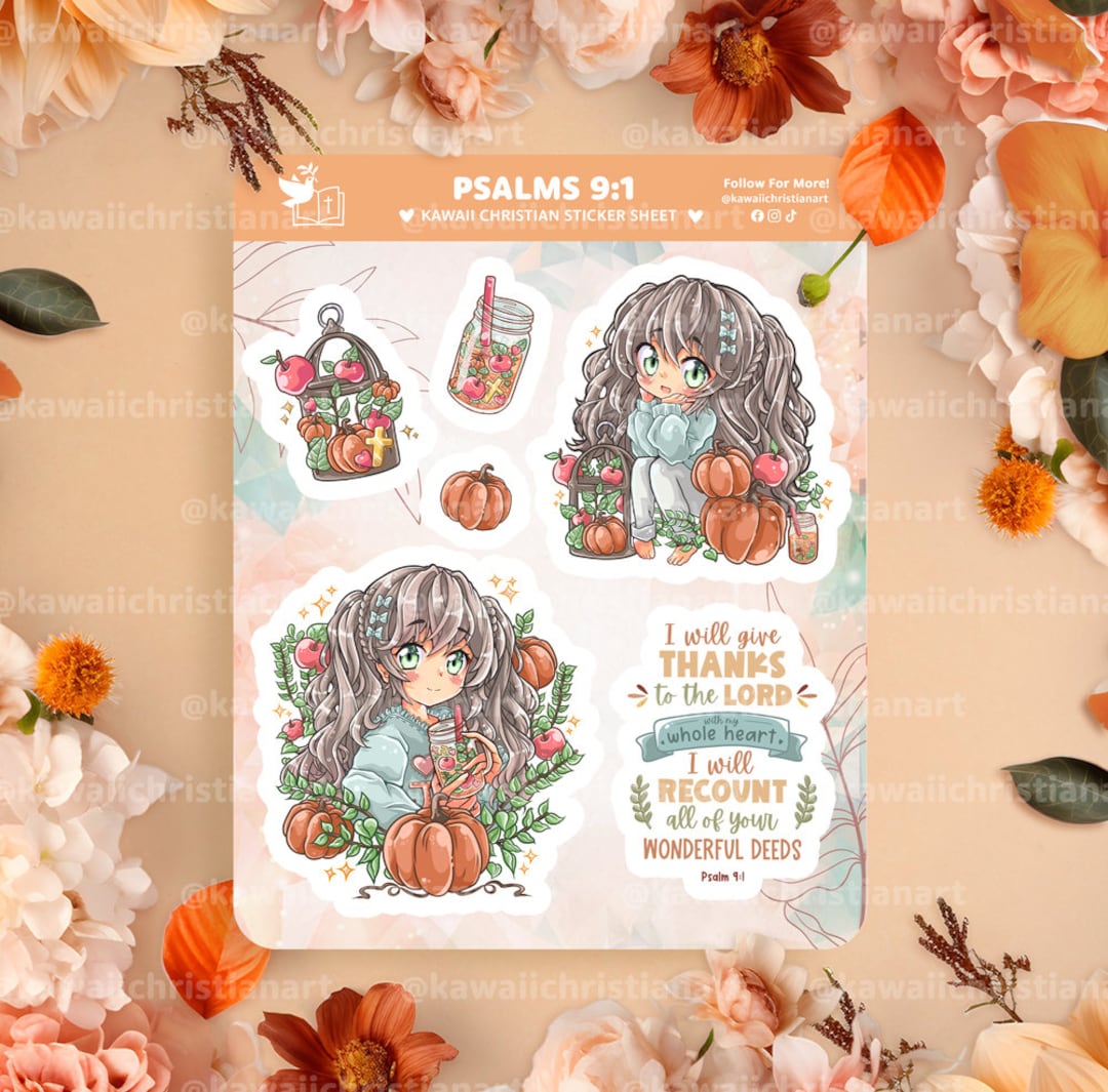 Psalm 9:1 Anime-inspired Sticker Sheet - Express Faith With Adorable ...
