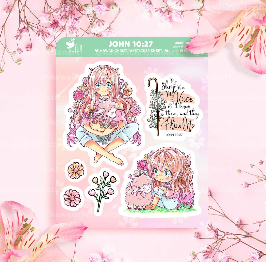 John 10:27 Kawaii Sticker Sheet, Kawaii Stickers, Christian Sticker ...