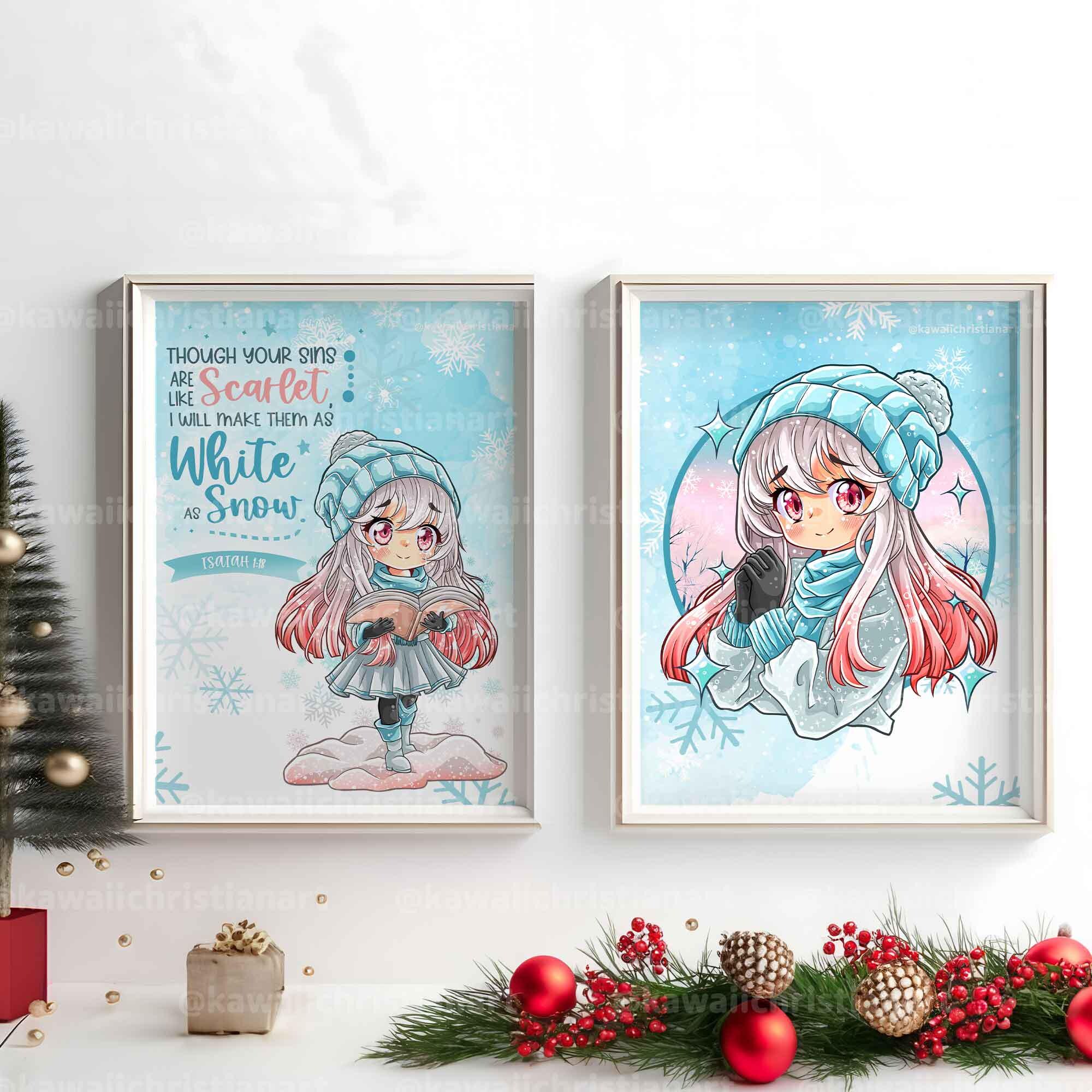 Isaiah 1:18 Cute Christian Anime Kawaii Aesthetic Love Art Print ...