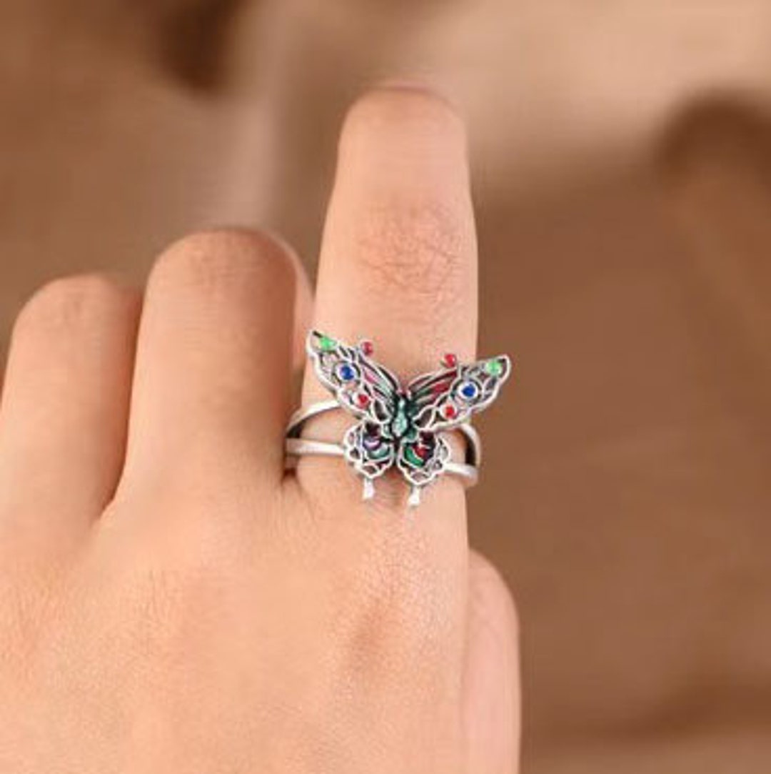 Colorful Butterfly Rings,dainty Butterfly Ring,925 Sterling Silver ...
