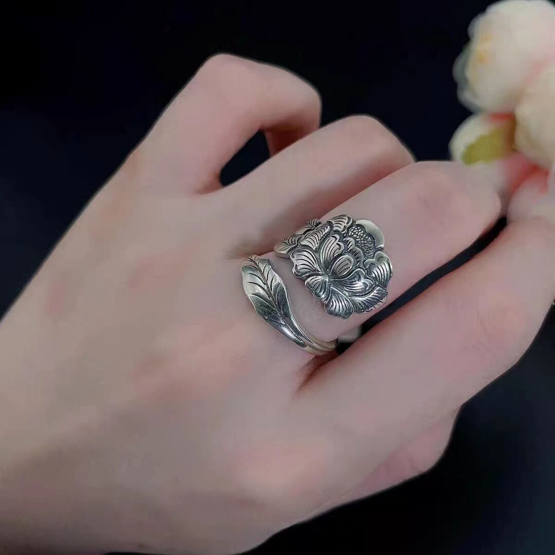 Peonies Flower Jewelry Ring,flower Ring, Leaf Ring,nature-inspired Ring ...