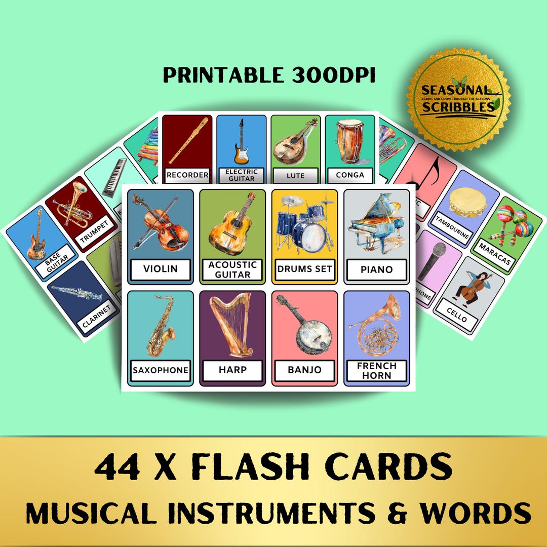 MUSIC INSTRUMENT FLASHCARDS Printable| Music Teacher Gift, Music ...