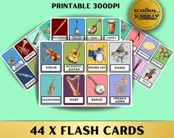 32 Printable Musical Instruments Flashcards, Montessori Cards , Flash ...