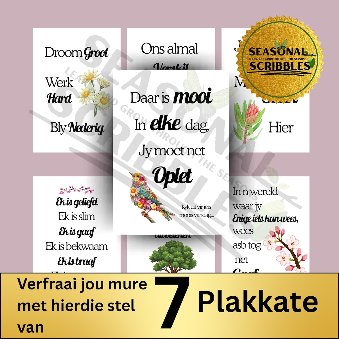 Afrikaans Motivational Posters, Set of 7, Classroom Decor (digital ...