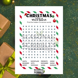 Christmas Word Search Puzzle | Holiday Kids Activity (digital Download ...