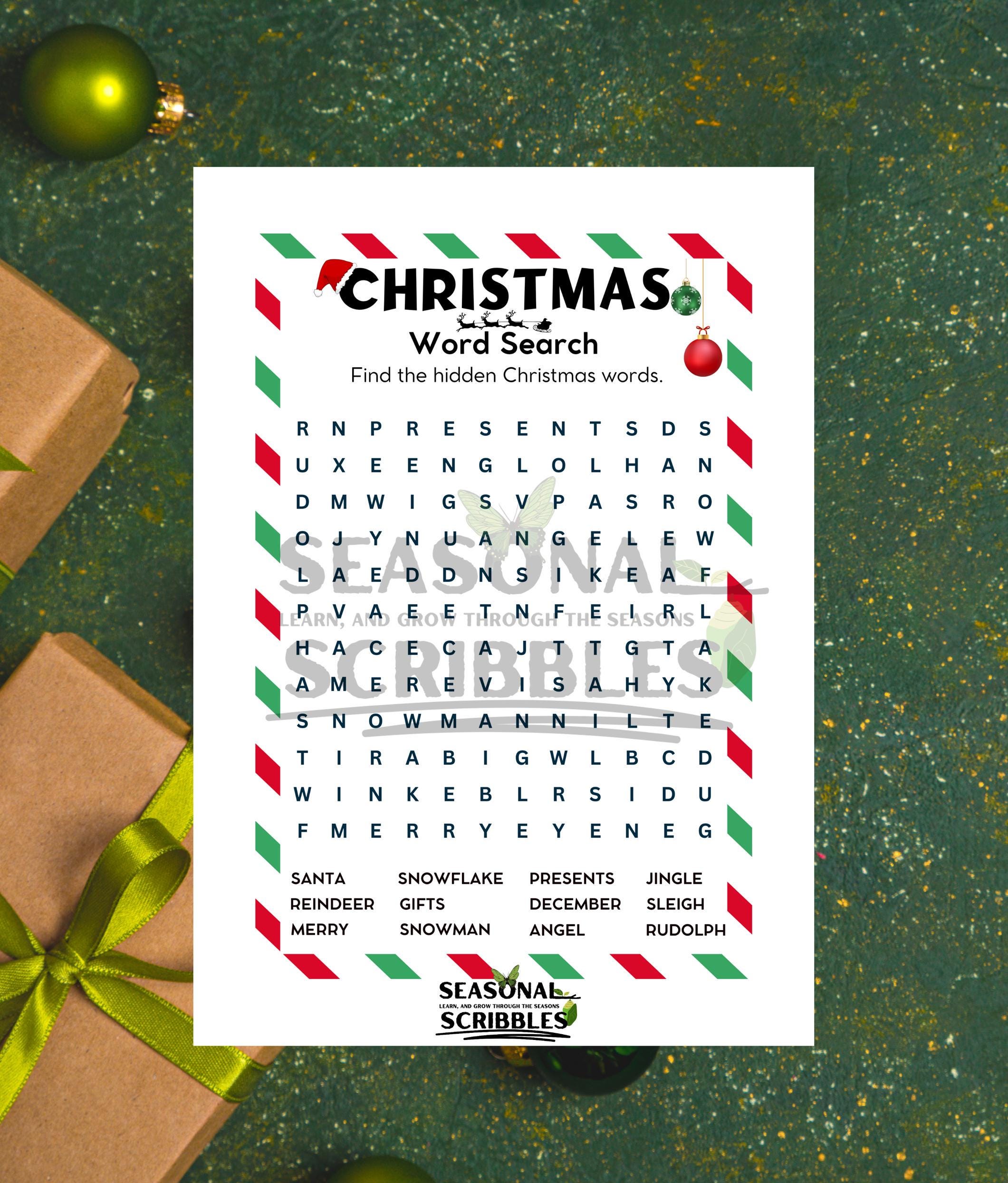 Christmas Word Search Puzzle | Holiday Kids Activity (digital Download ...