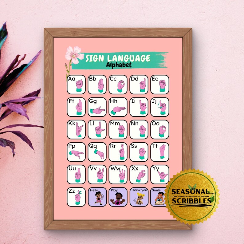 Pink Sign Language Alphabet-digital Download ASL, Inclusive Learning ...