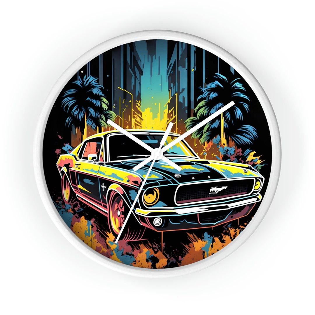 Mustang Clock Decor Mustang Car Clock Wall Decor Sunset Mustang Wall ...