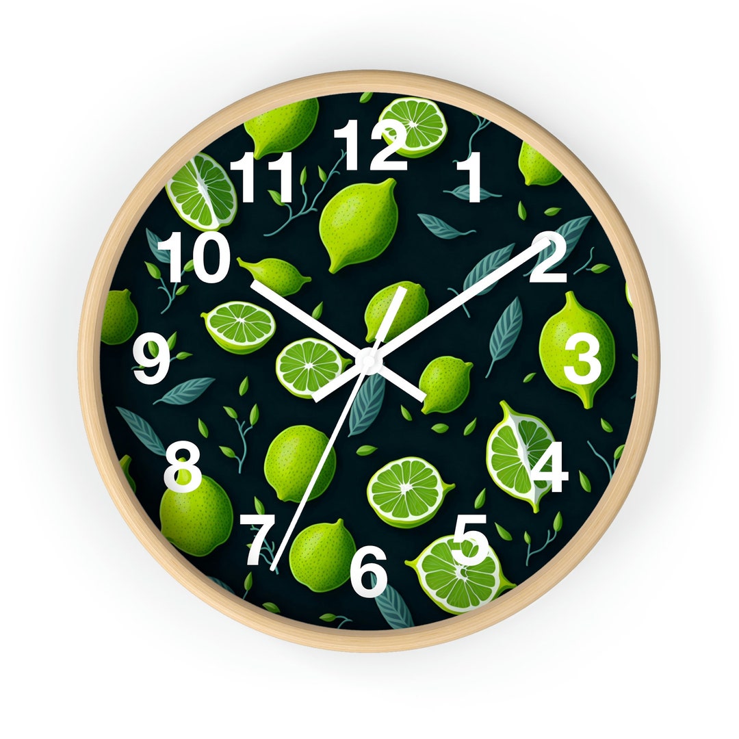 Lime Clock Lemon Clock Decor Lime Pattern Clock Wall Decor Limes Wall ...