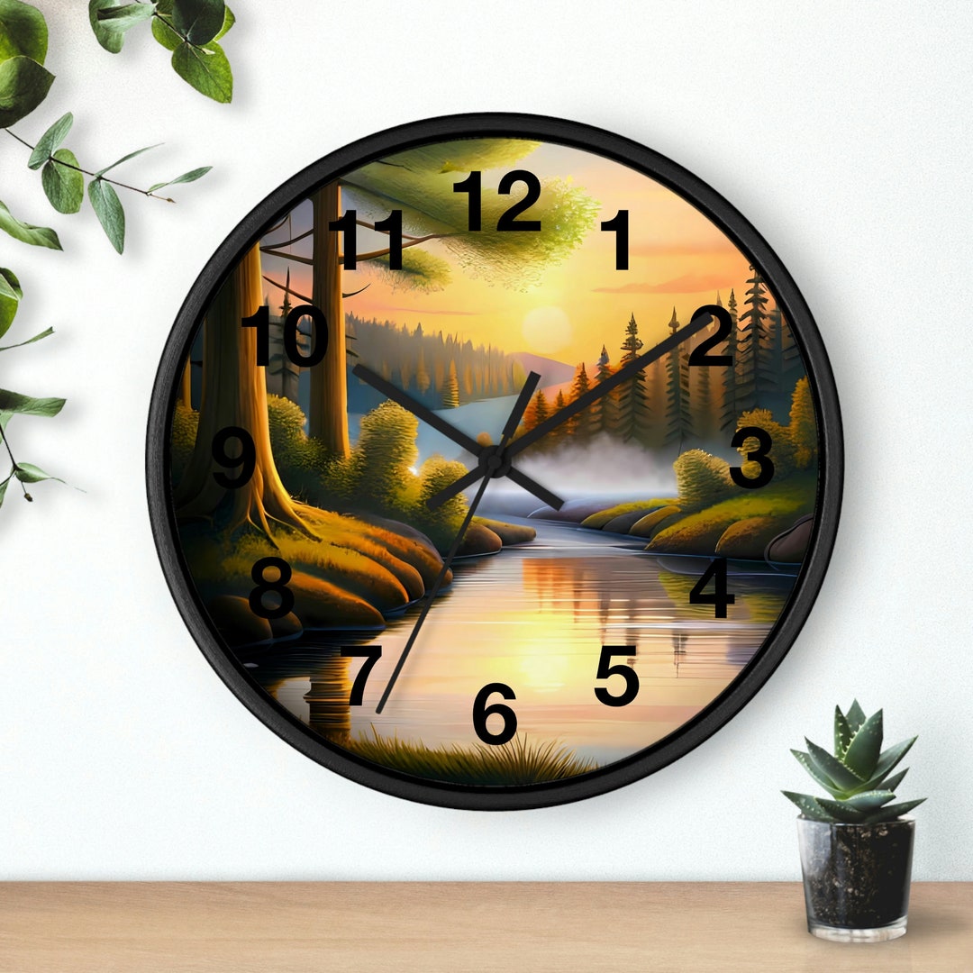Forest Landscape Clock Home Decor Sunset Landscape Clock Wall Decor ...