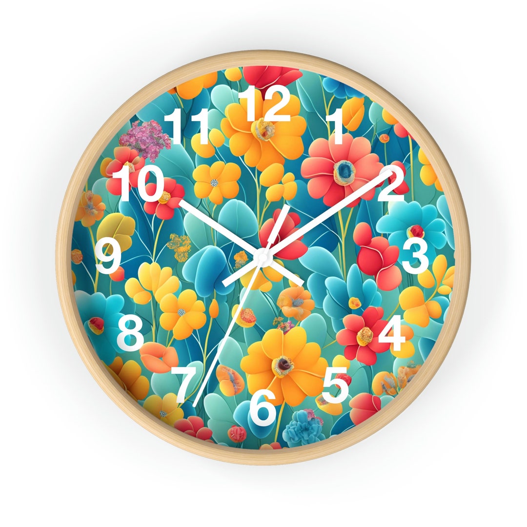 Flower Clock Decor Flower Pattern Clock Home Wall Decor Flowers House ...