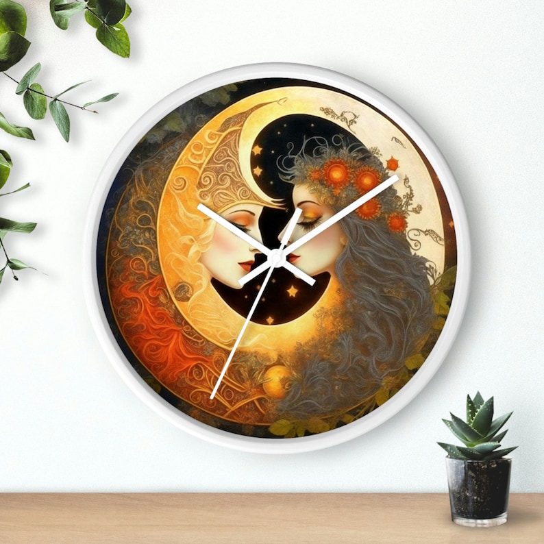 Moon and Sun Clock Fantasy Art Clock Wall Decor Midnight Fantasy Clock ...