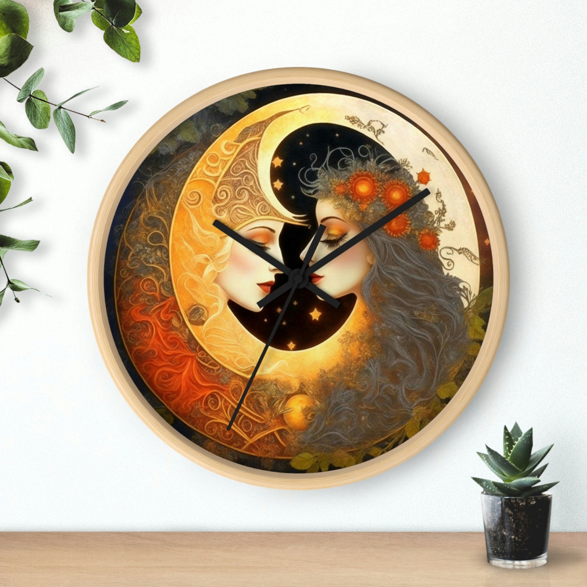 Moon and Sun Clock Fantasy Art Clock Wall Decor Midnight Fantasy Clock ...